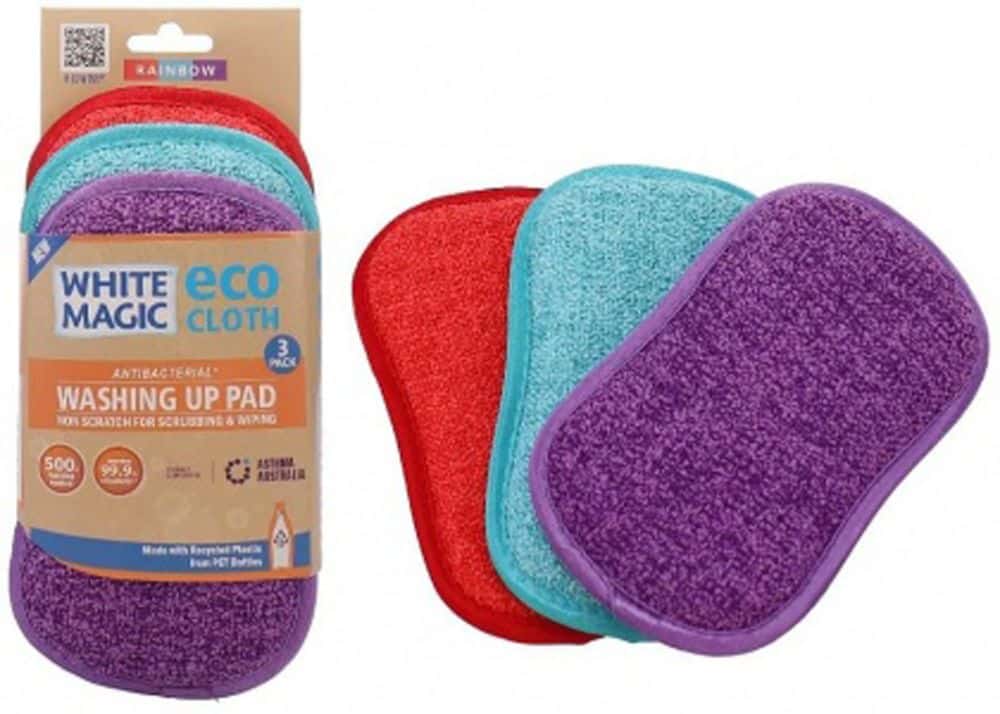 White Magic Eco Cloth Washing Up Pad 3 Pack Rainbow - $12.00 – Natural ...